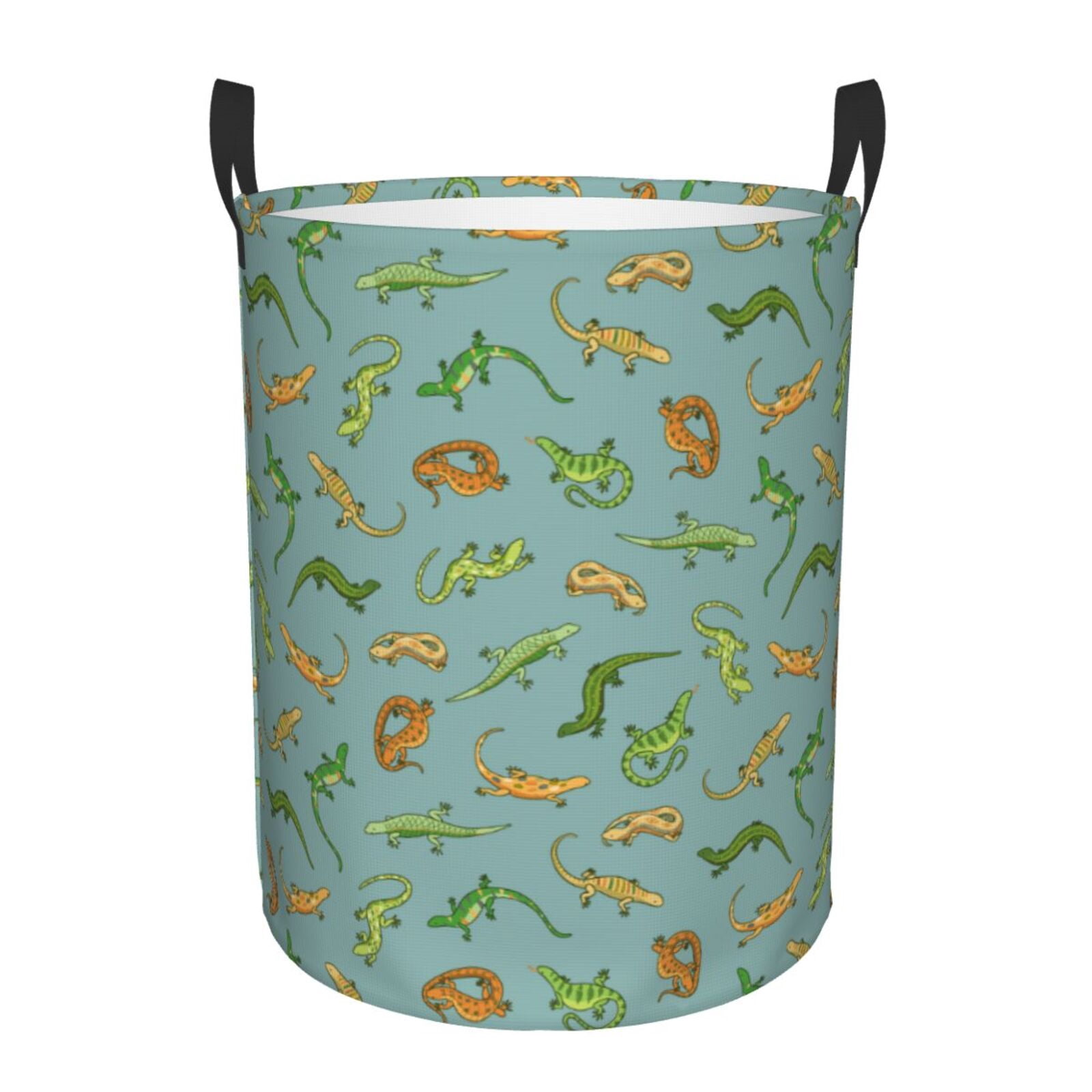 Colorful Cute Lizard_C Round Laundry Basket, Laundry Hamper with Handle ...