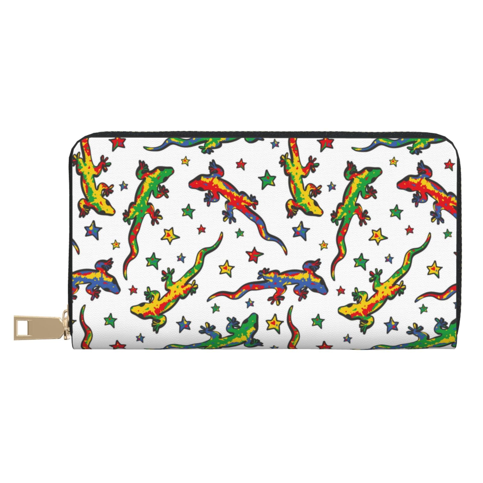 Colorful Cute Lizard Gecko Stars Wallet Women, Leather Bifold Multi ...
