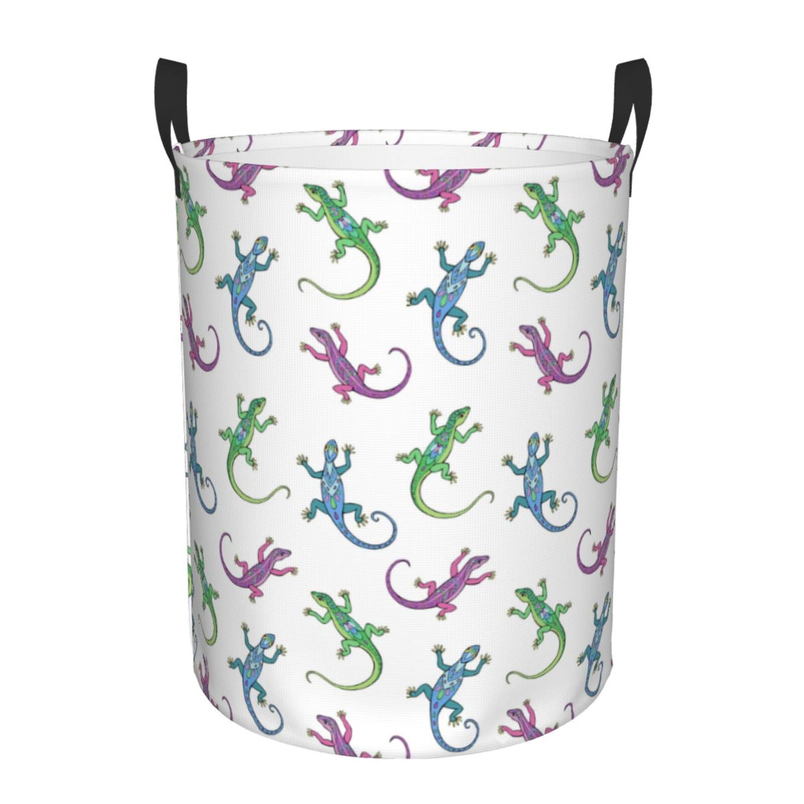 Colorful Cute Lizard Round Laundry Basket, Laundry Hamper with Handle ...