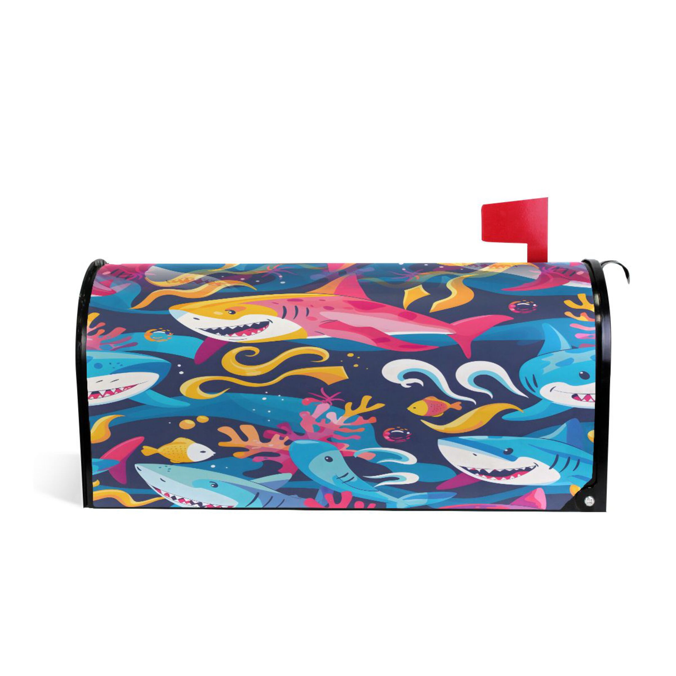 Colorful Cute Sharks Magnetic Mailbox Covers Post Box Wraps Garden Yard ...