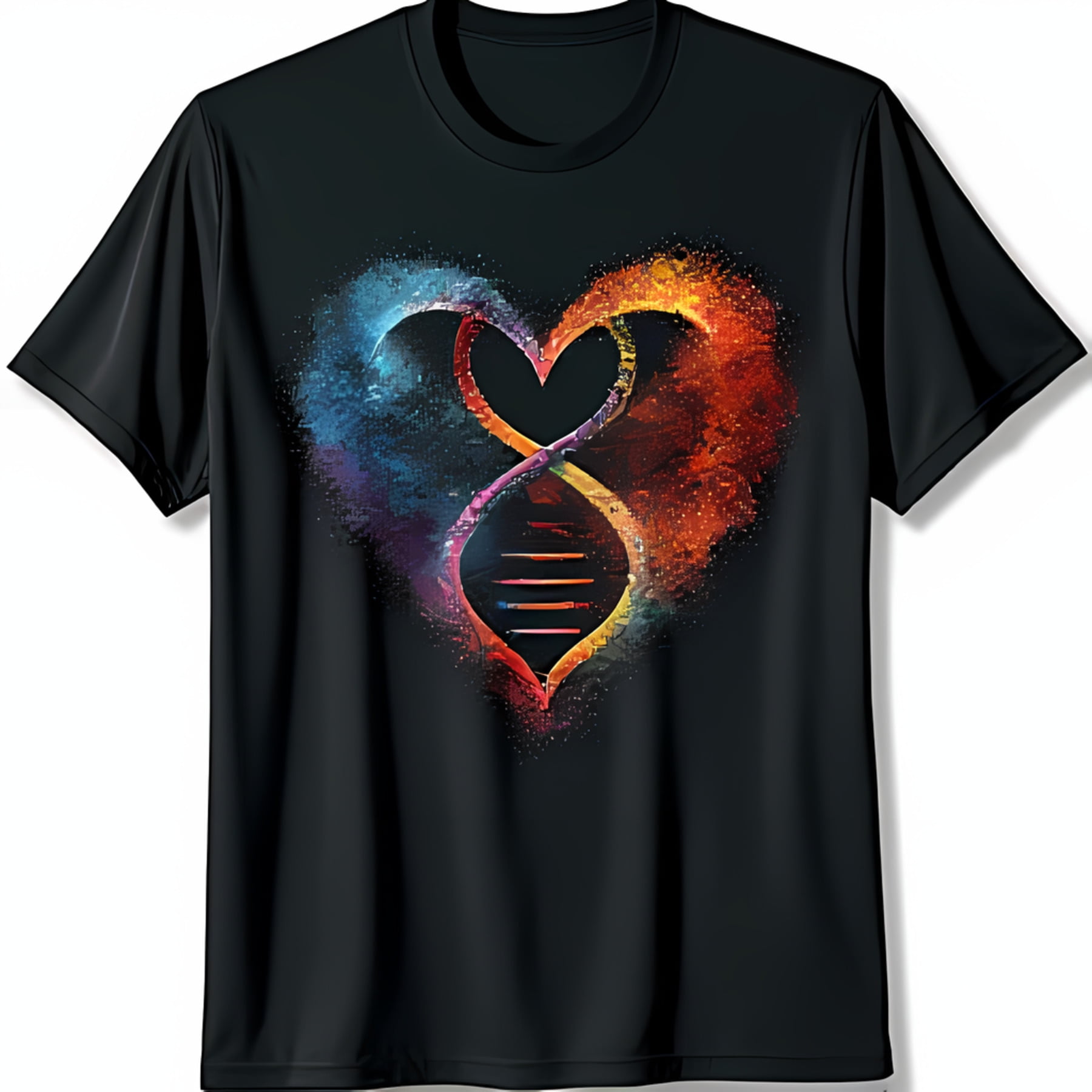 Colorful DNA Heart Design Black T-Shirt Vibrant Motif Stylish & Eye Catching - Walmart.com