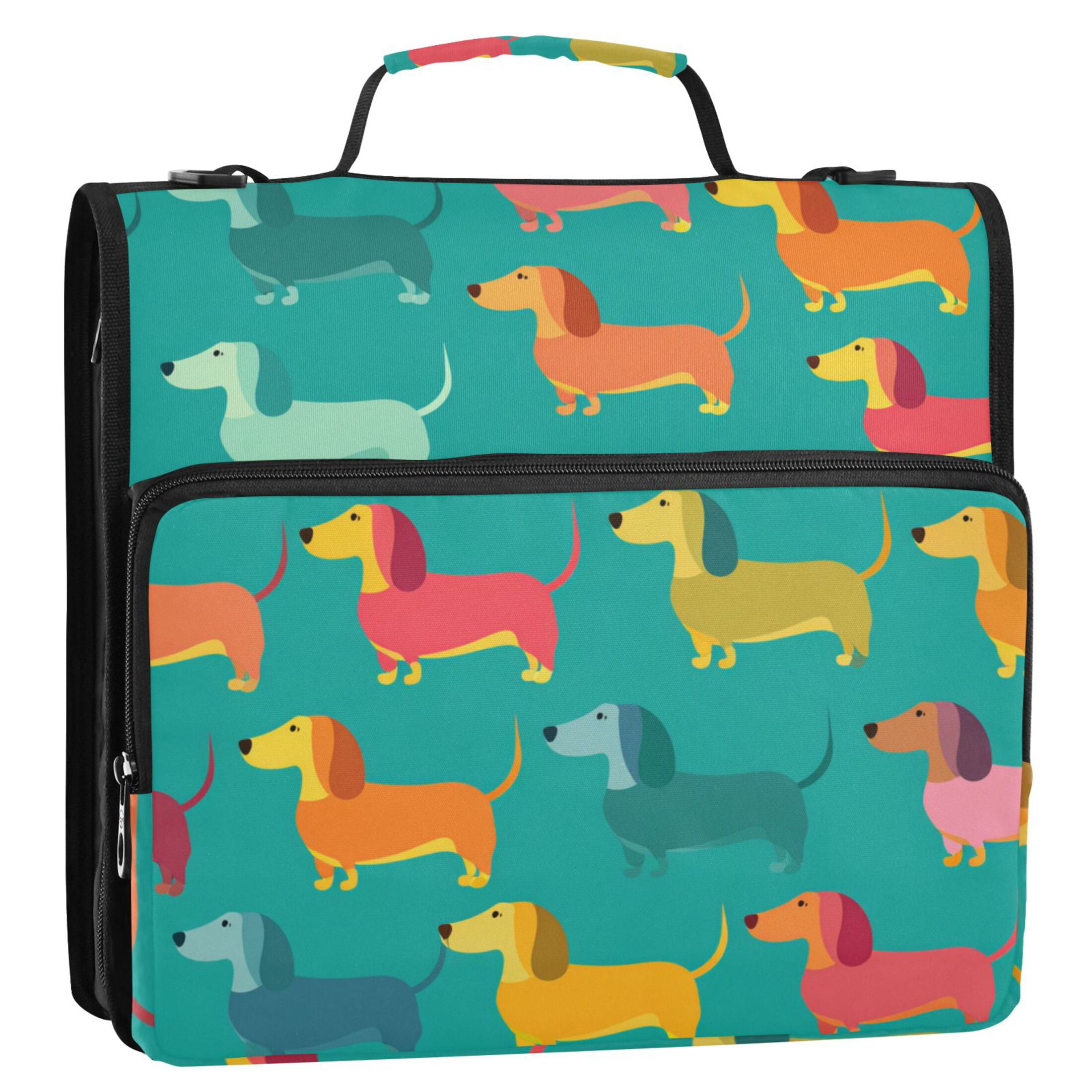 Colorful Dachshund Dog Binder Bag with Shoulder Strap 3 Ring Zipper ...