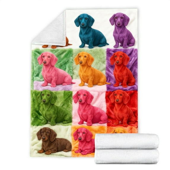 Colorful Dachshund Dog Flannel Blanket,Vibrant Pop Art Style Soft ...