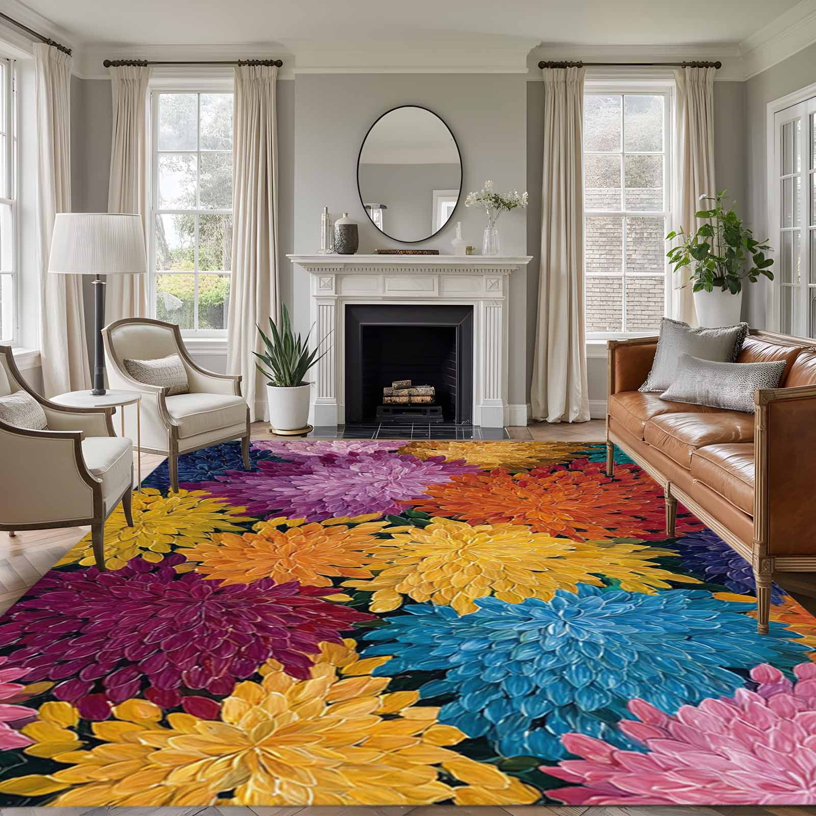 Colorful Dahlia Area Rug 5x7 Washable Rug Non Slip Spring Flowers ...