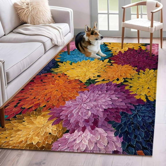 Colorful Dahlia Area Rugs 3x5 ft Modern Abstract Orange Yellow Blue ...