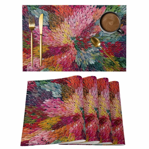 Colorful Dahlia Cotton Linen Placemats Set of 1, Modern Abstract Red ...