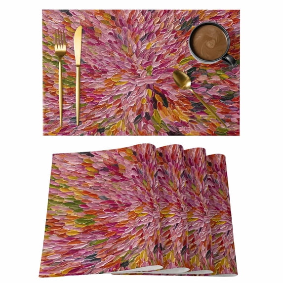 Colorful Dahlia Cotton Linen Placemats Set of 12, Modern Abstract Red ...