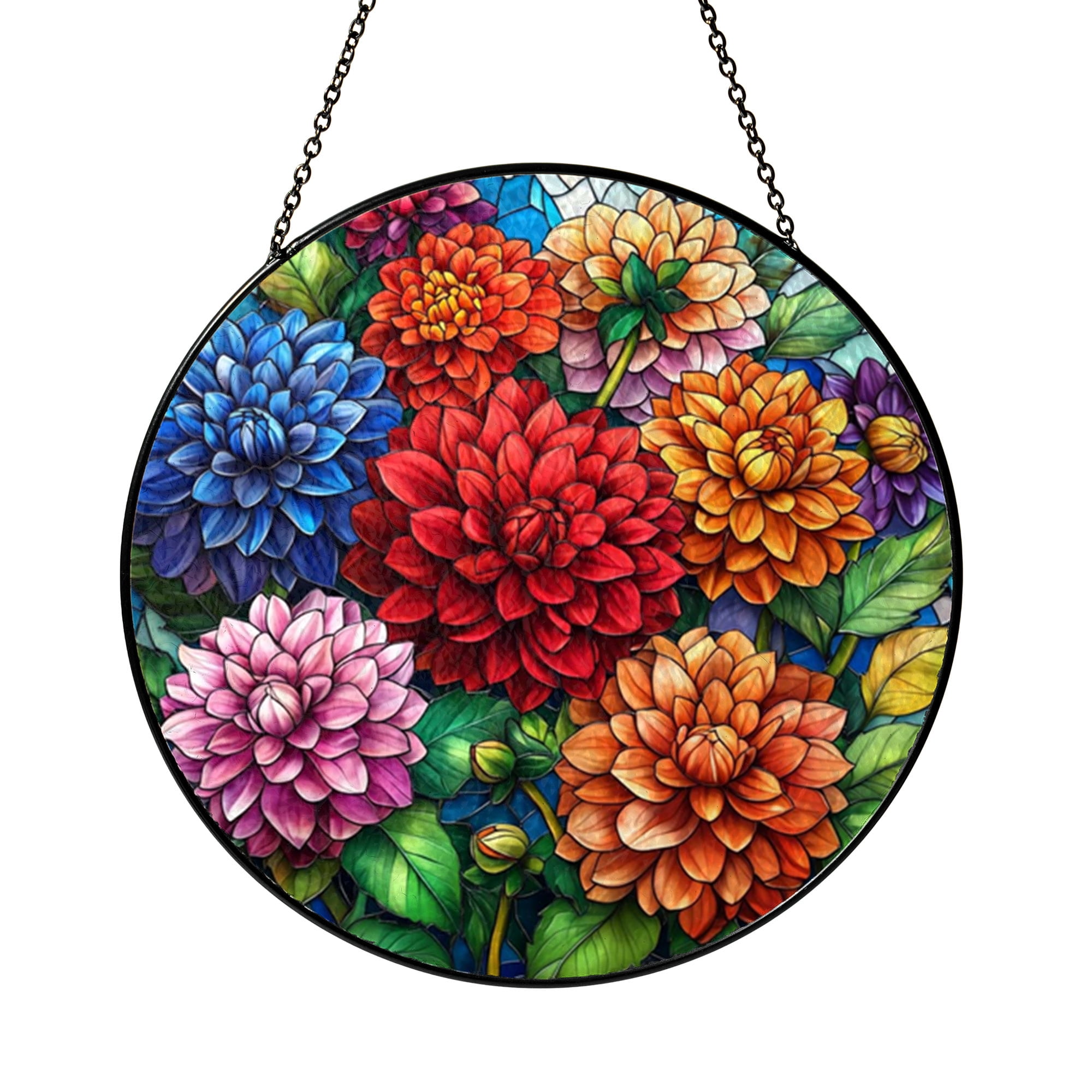 Colorful Dahlia Flower Stained Glass Suncatcher – Window Hanging for ...