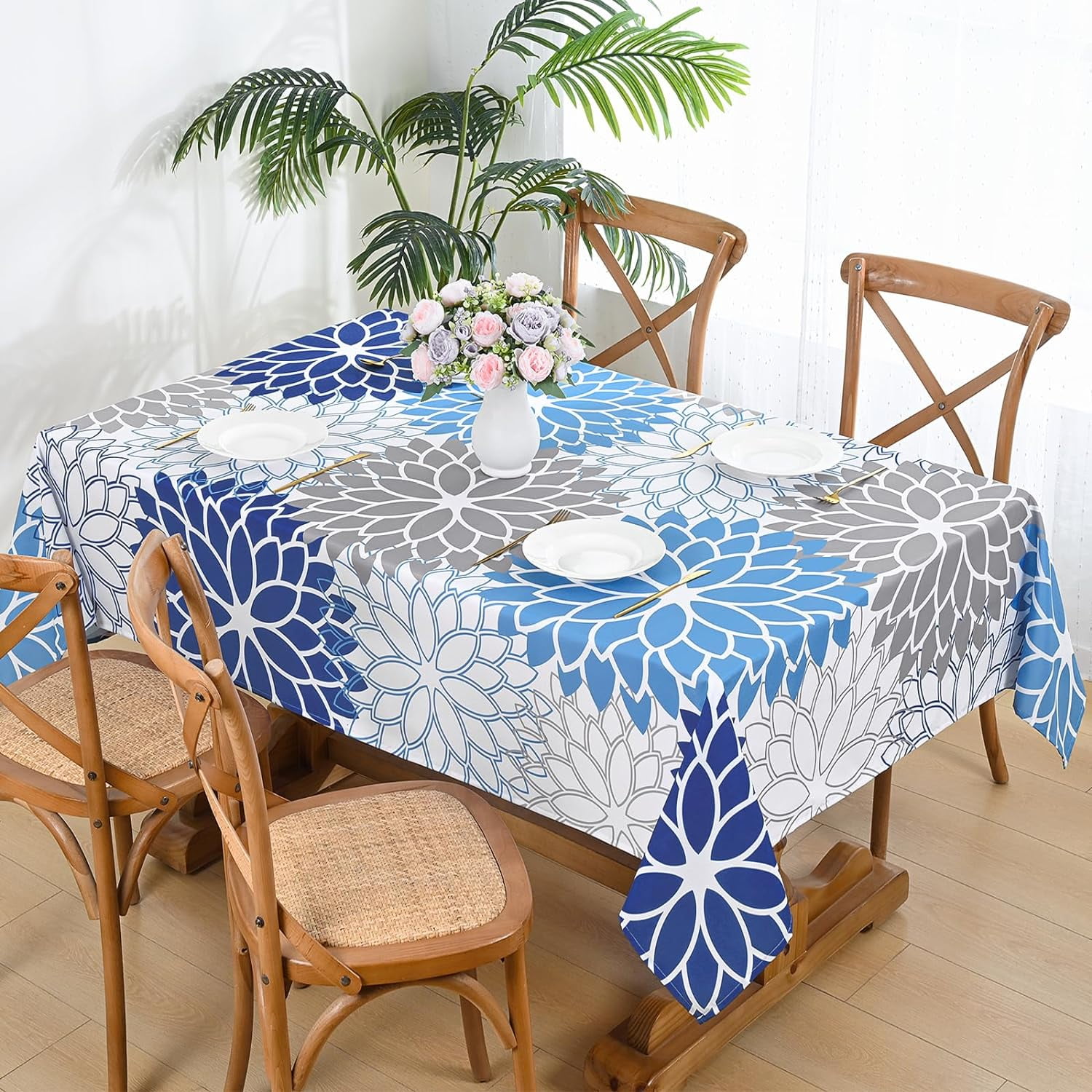 Colorful Dahlia Pinnata Pattern Rectangle Tablecloths Spring Summer ...