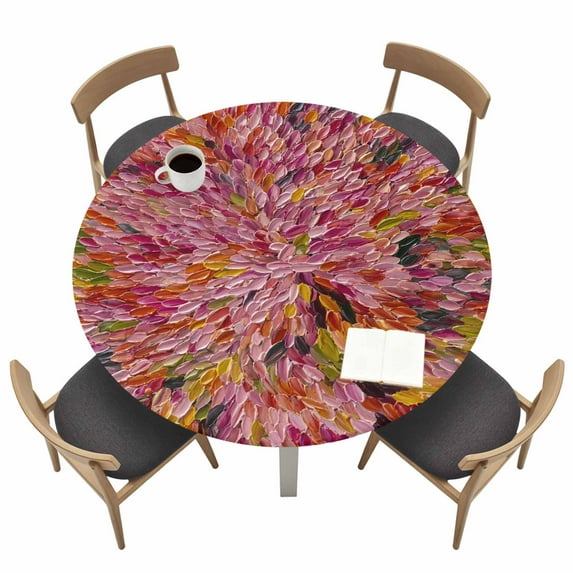 Colorful Dahlia Round Fitted Tablecloth with Elastic Edge Modern ...