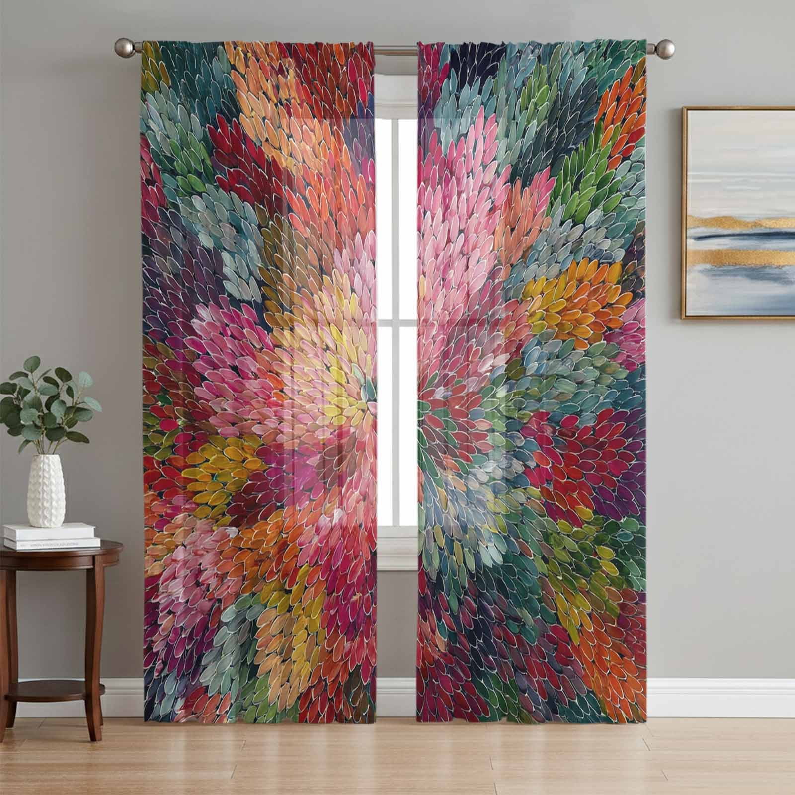 Colorful Dahlia Sheer Curtains 84 Inch Length 2 Panels Set, Spring ...