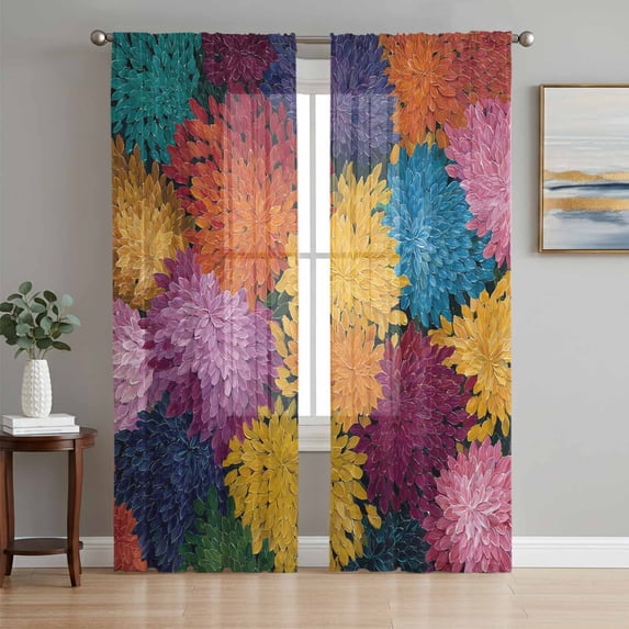 Colorful Dahlia Sheer Curtains 96 Inch Length 2 Panels Set, Spring ...