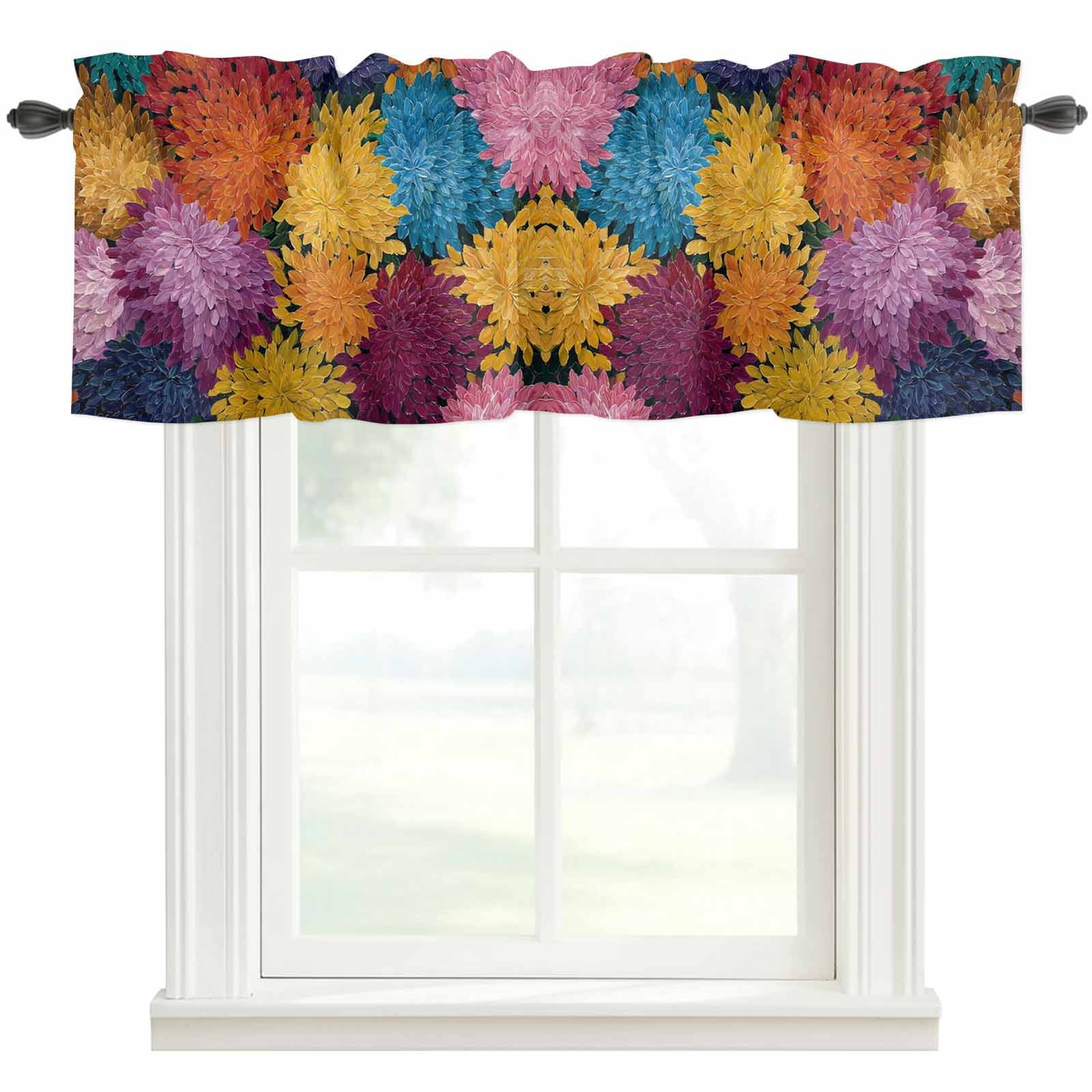 Colorful Dahlia Valances for Windows Modern Abstract Orange Yellow Blue ...