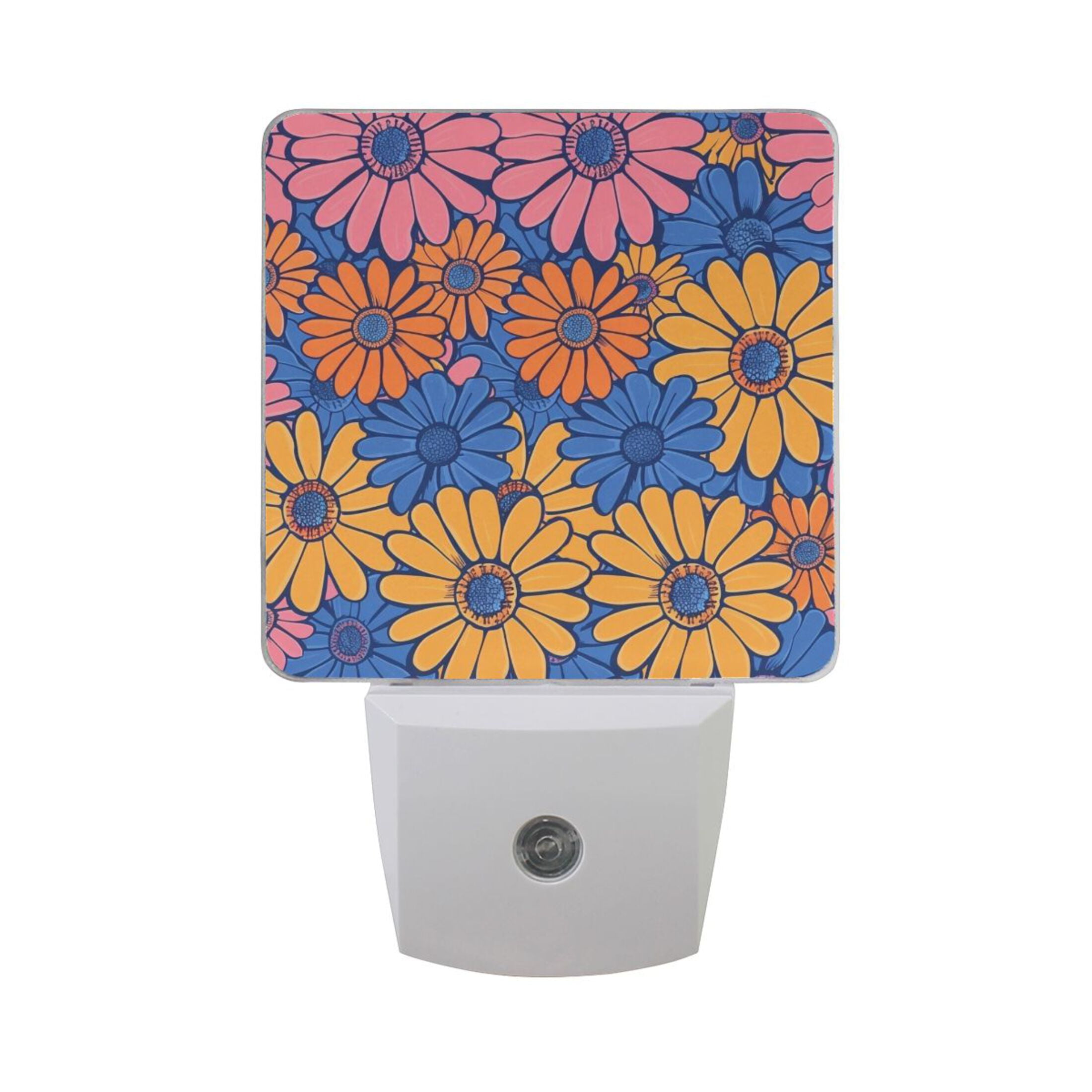 Colorful Daisies Flower LED Night Light Dusk to Dawn Sensor 2 Pack Plug ...