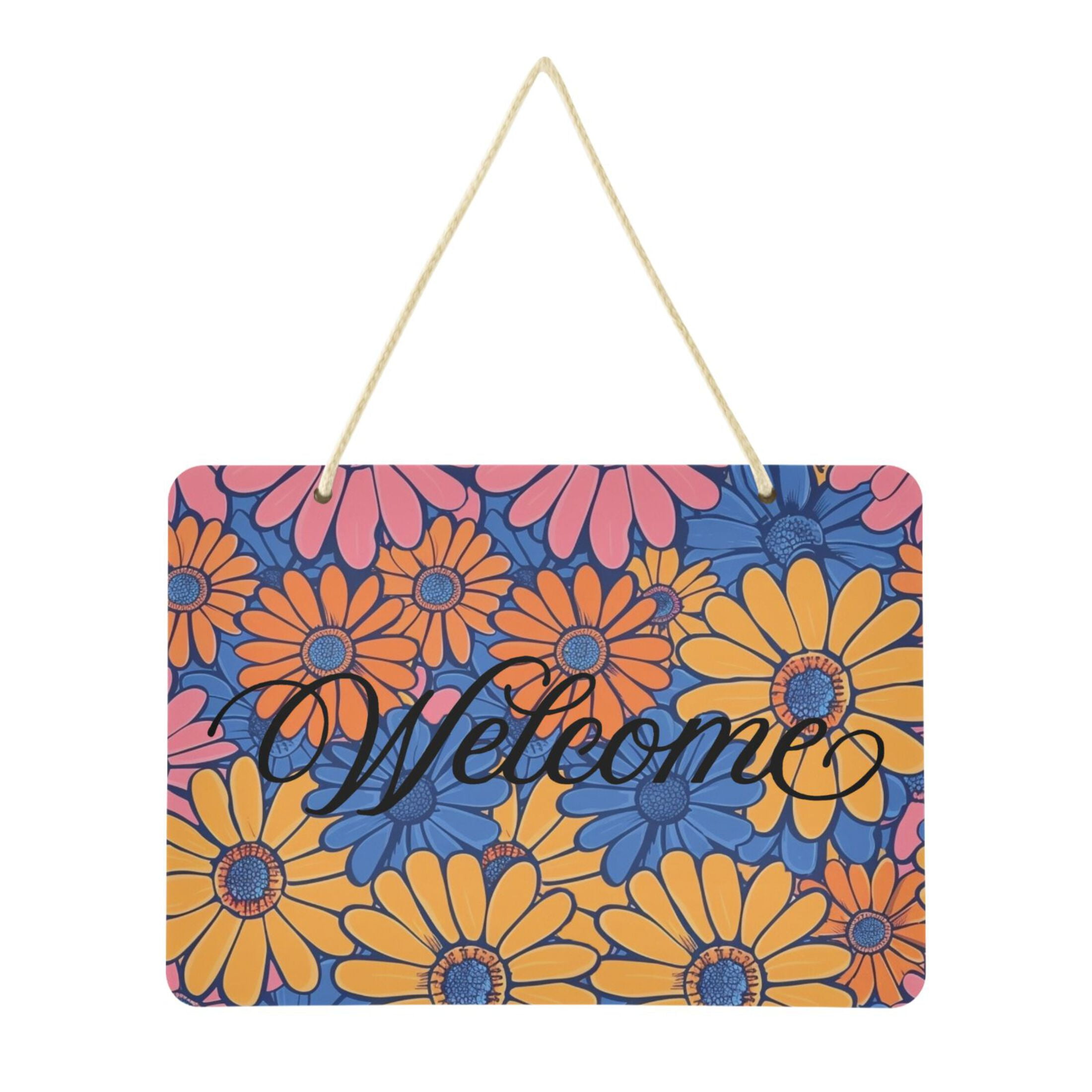 Colorful Daisies Flower Welcome Sign Front Door PVC 14x10 inch Hanger ...