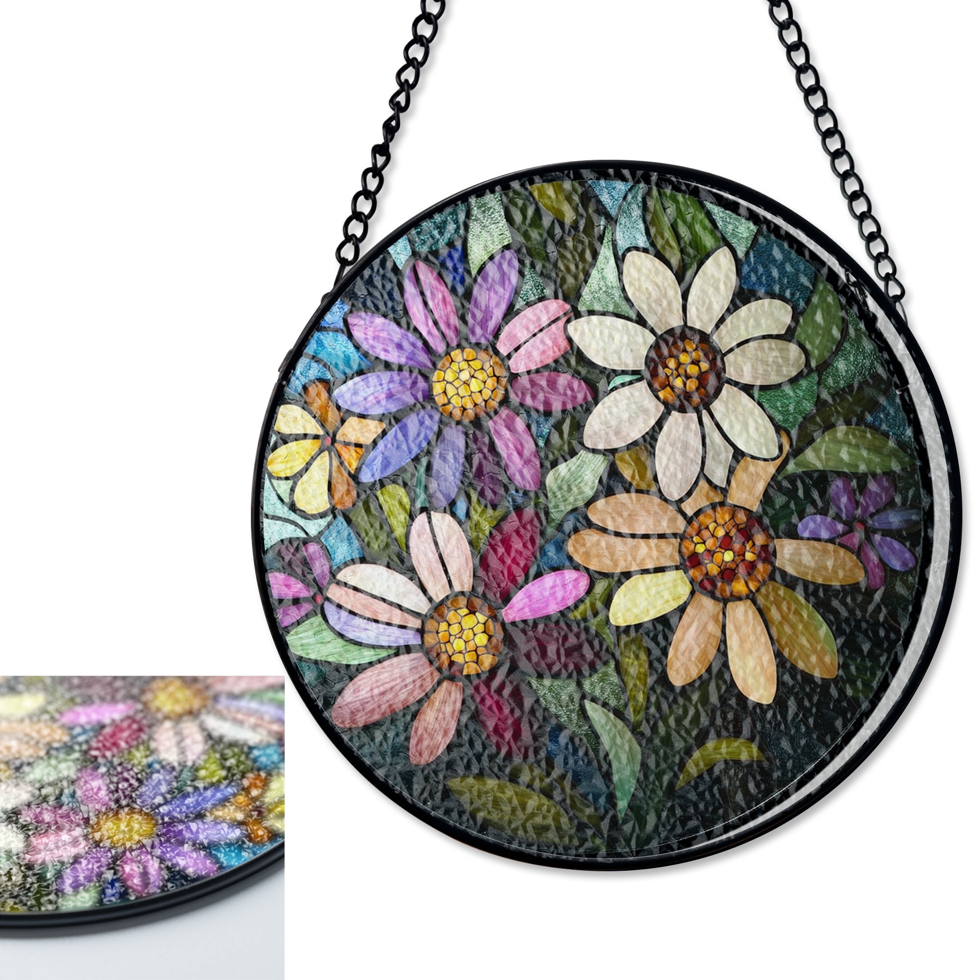 Colorful Daisies Stained Glass Suncatcher, Retro Flower Window Decor ...