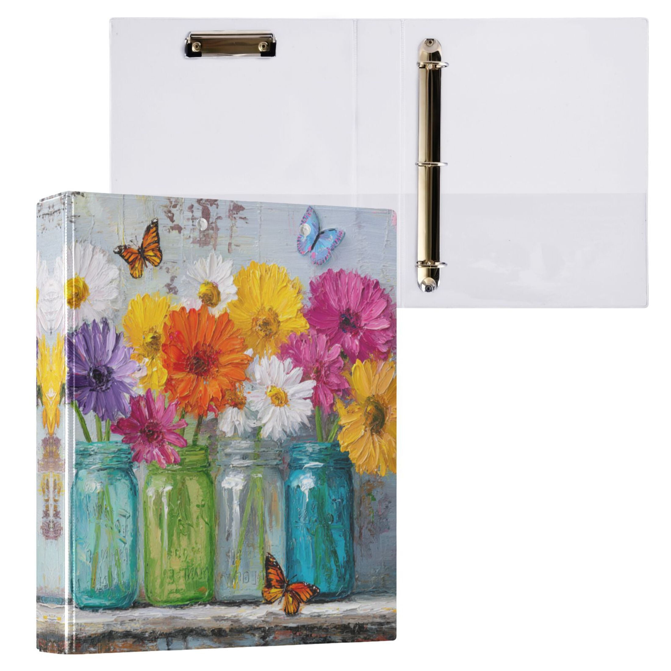 Colorful Daisies and Butterflies 3 Ring Hardcover Binders 1.5in Round ...