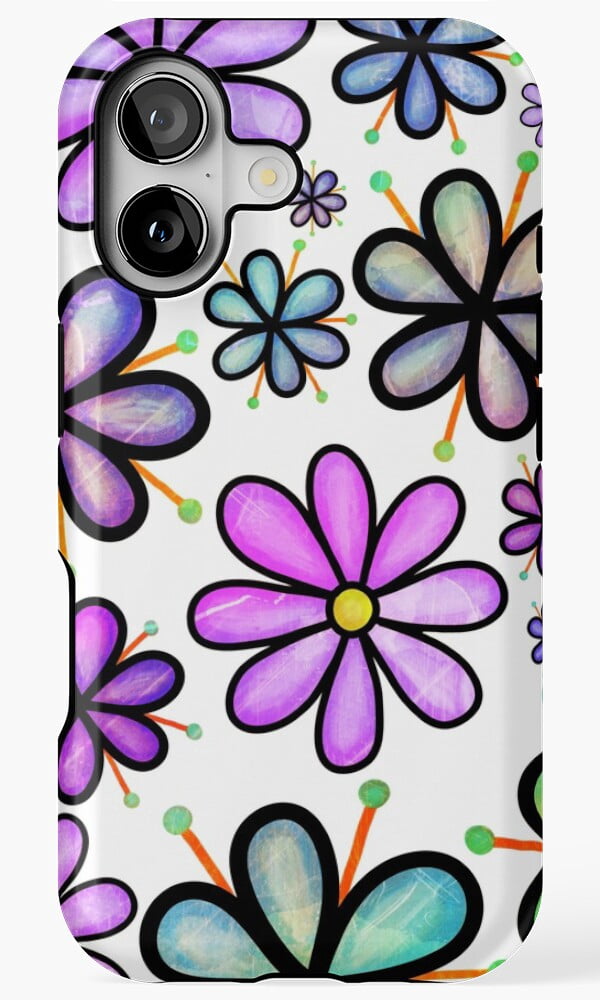 Colorful Daisies and Margaritas Doodle Floral Art Phone Case for iPhone ...