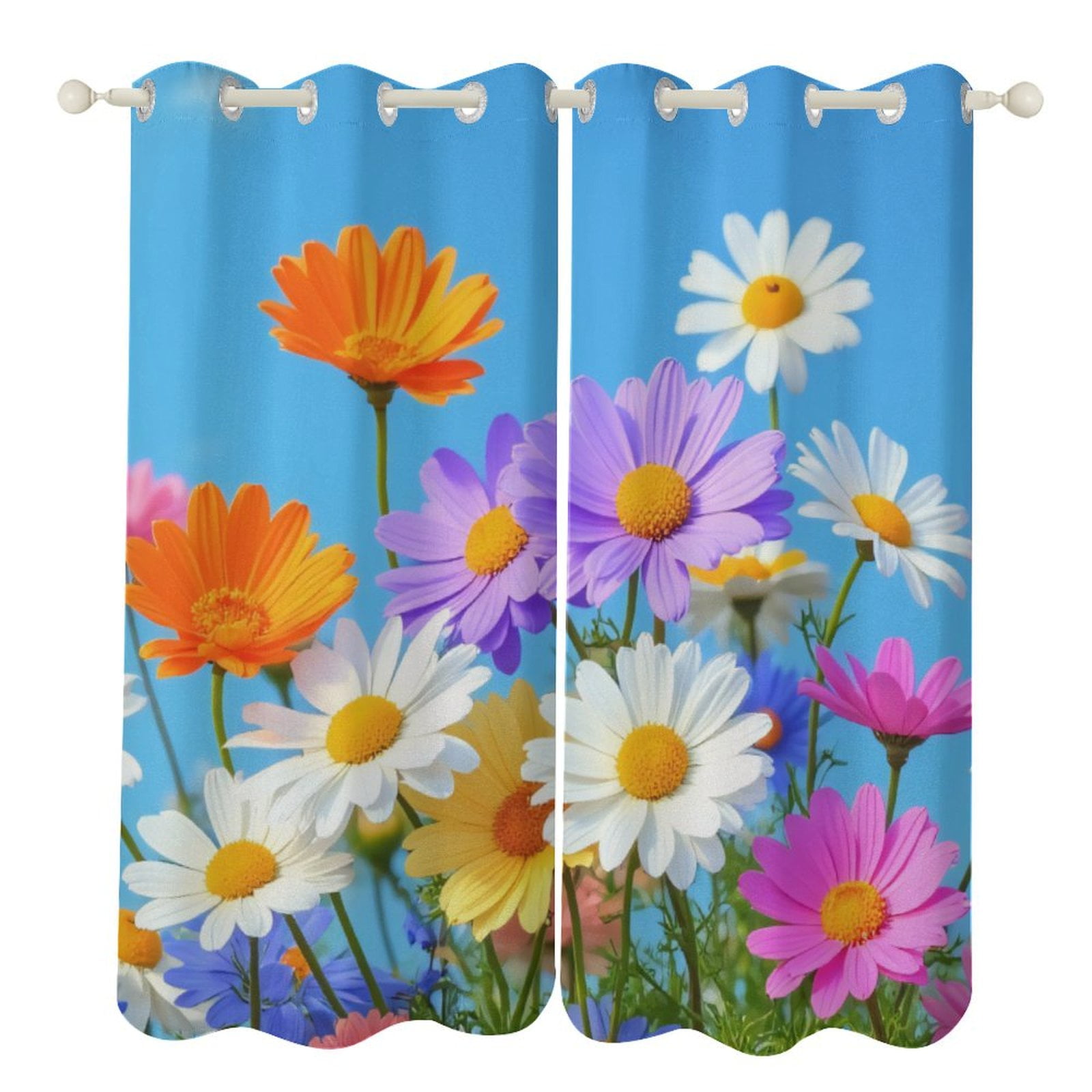 Colorful Daisies in Bloom Blackout Window Curtains for Bedroom Living ...
