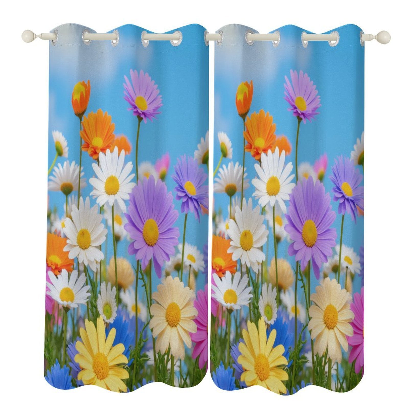 Colorful Daisies in Bloom Window Blackout Curtain 3d Printed Blackout Curtain Bedroom Living ...