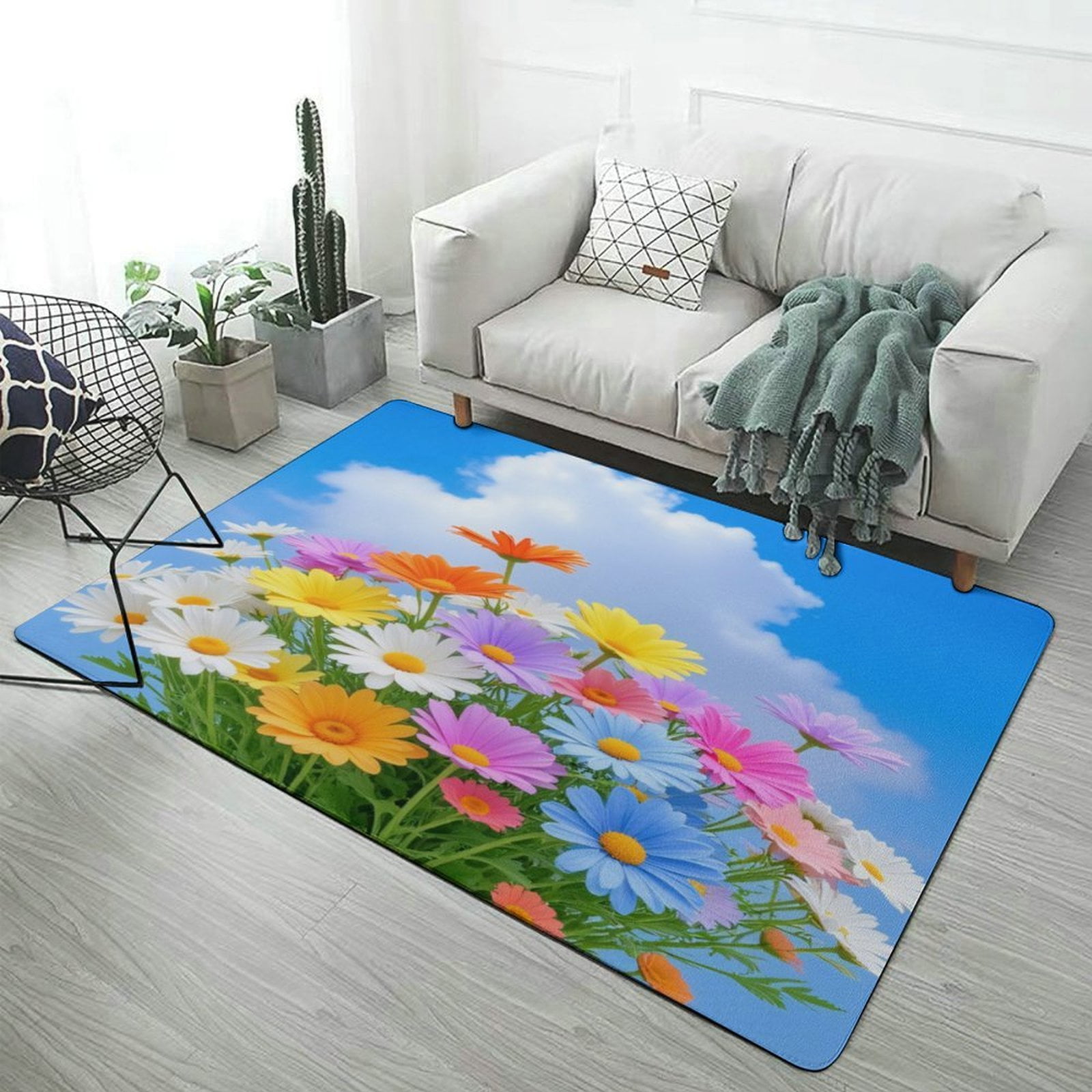 Colorful Daisies in Sky Area Rugs Soft Carpet Suitable for Living Room ...