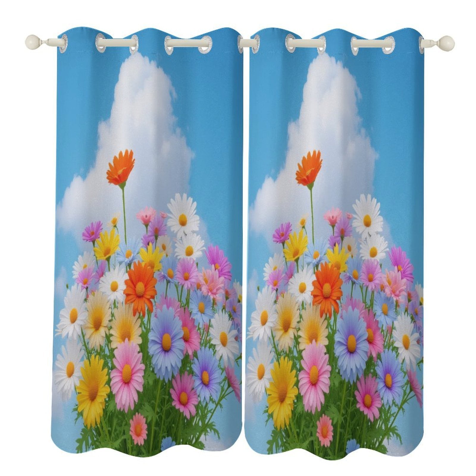 Colorful Daisies in Sky Window Blackout Curtain 3d Printed Blackout Curtain Bedroom Living Room ...