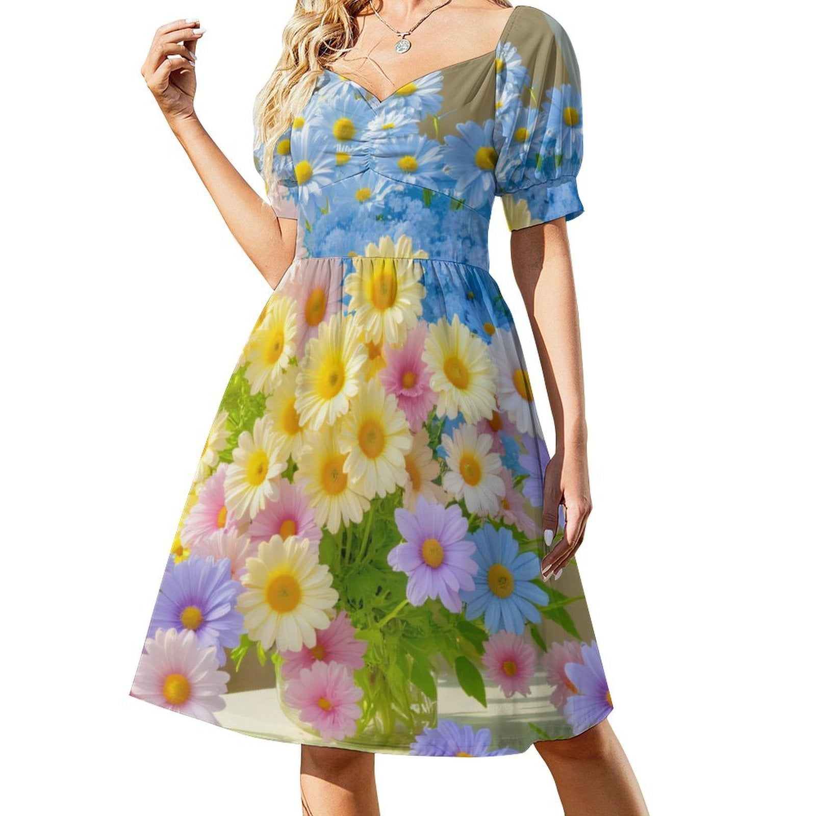 Colorful Daisies in Vase Summer Women's Dress 2025 Elegant Dresses Plus ...