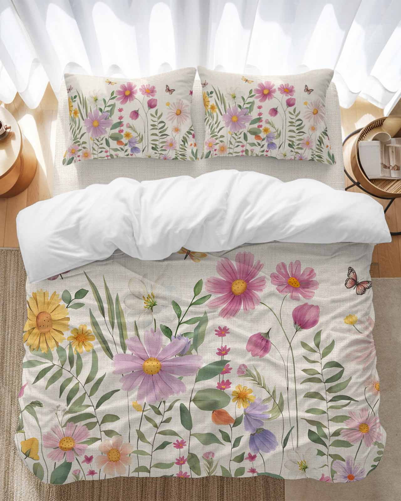 Colorful Daisy Bedding Duvet Cover Set King Size 4 Pieces Dragonfly ...
