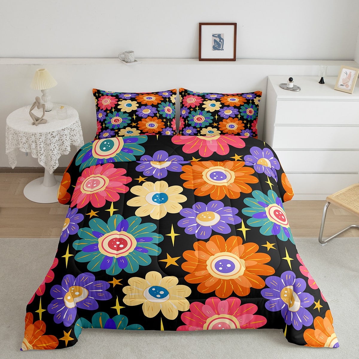 Colorful Daisy Bedding Youth,60s 70s Funky Flower Comforter Sets King ...