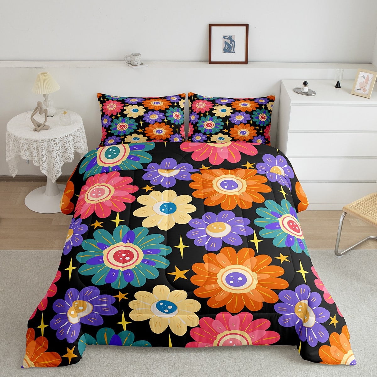 Colorful Daisy Bedding Youth,60s 70s Funky Flower Comforter Sets Twin ...