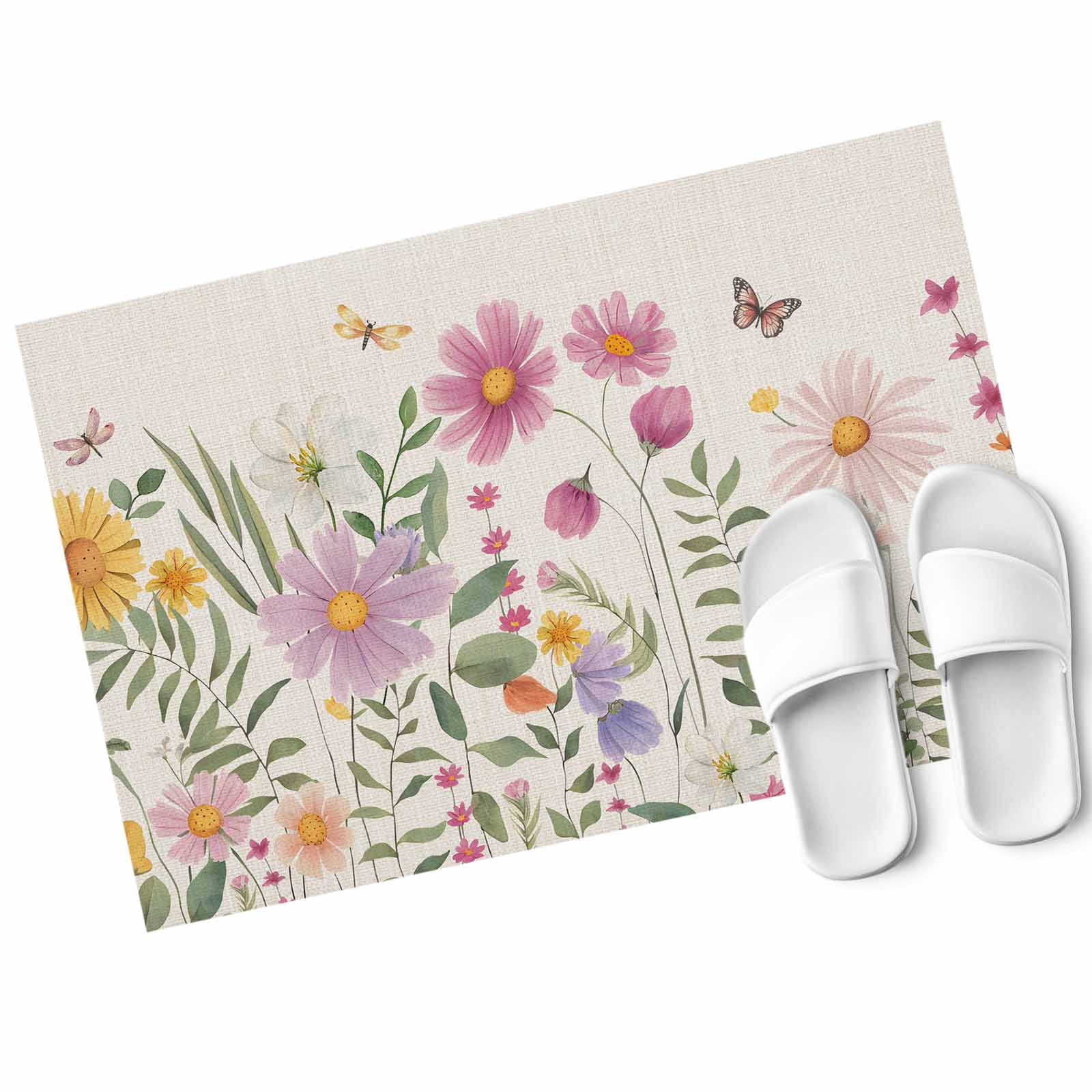 Colorful Daisy Door Mat Dragonfly Butterfly Leaf Non Slip Absorbent ...