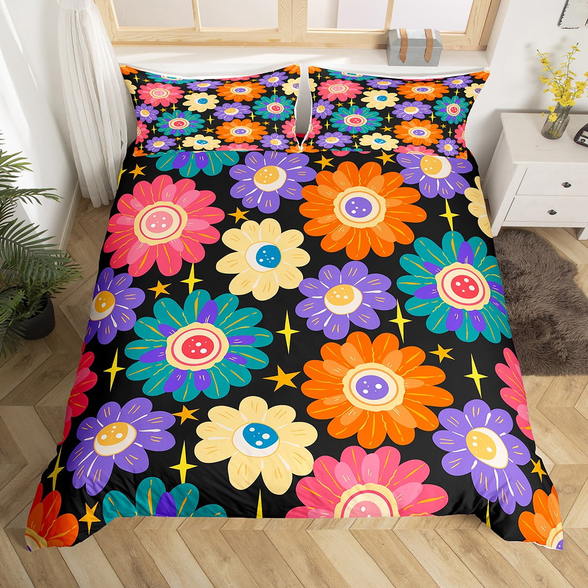 Colorful Daisy Duvet Cover for Kids Girls Youth,60s 70s Funky Flower ...