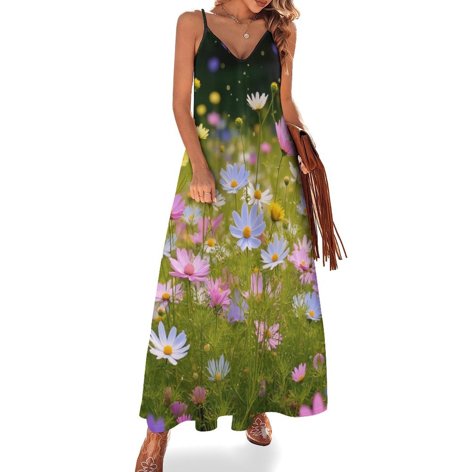 Colorful Daisy Field Sleeveless Dress for Women Clothing Female Women's ...