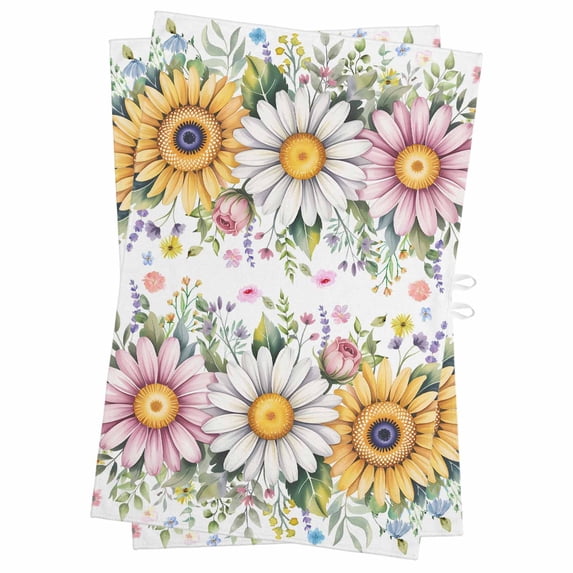 Colorful Daisy Floral Kitchen Towels Set of 2, Water Absorbent Dish ...