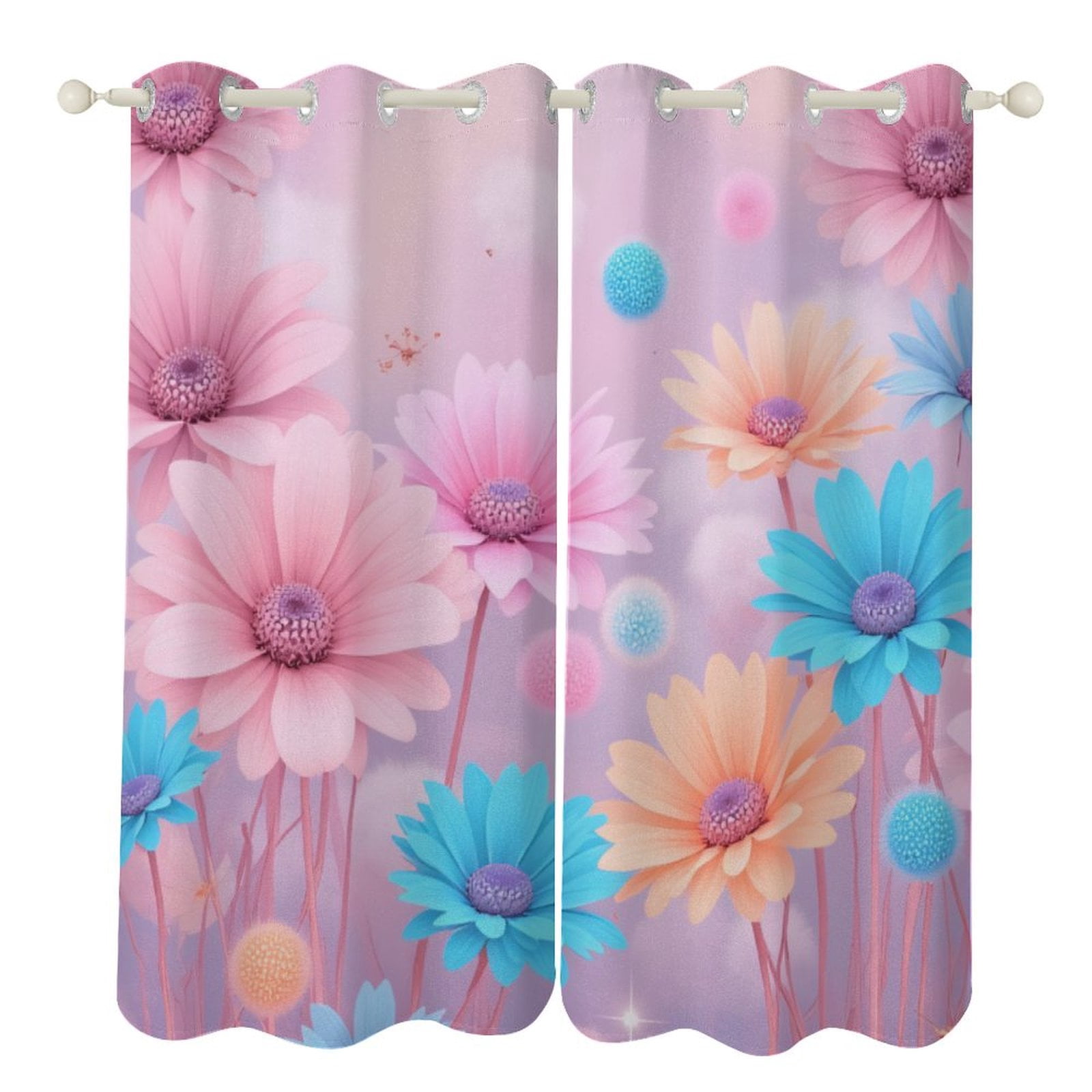 Colorful Daisy Floral Pattern Blackout Window Curtains for Bedroom ...