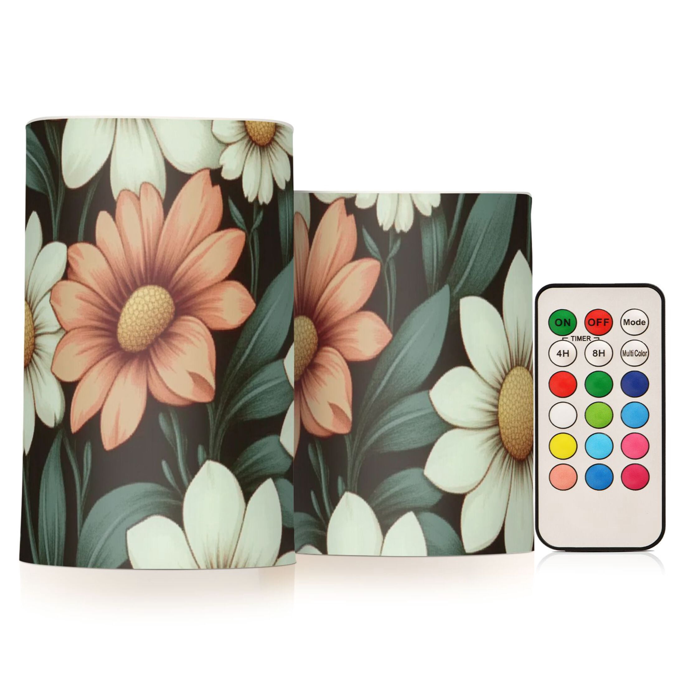 Colorful Daisy Floral Print Flickering Flameless Candles Battery ...