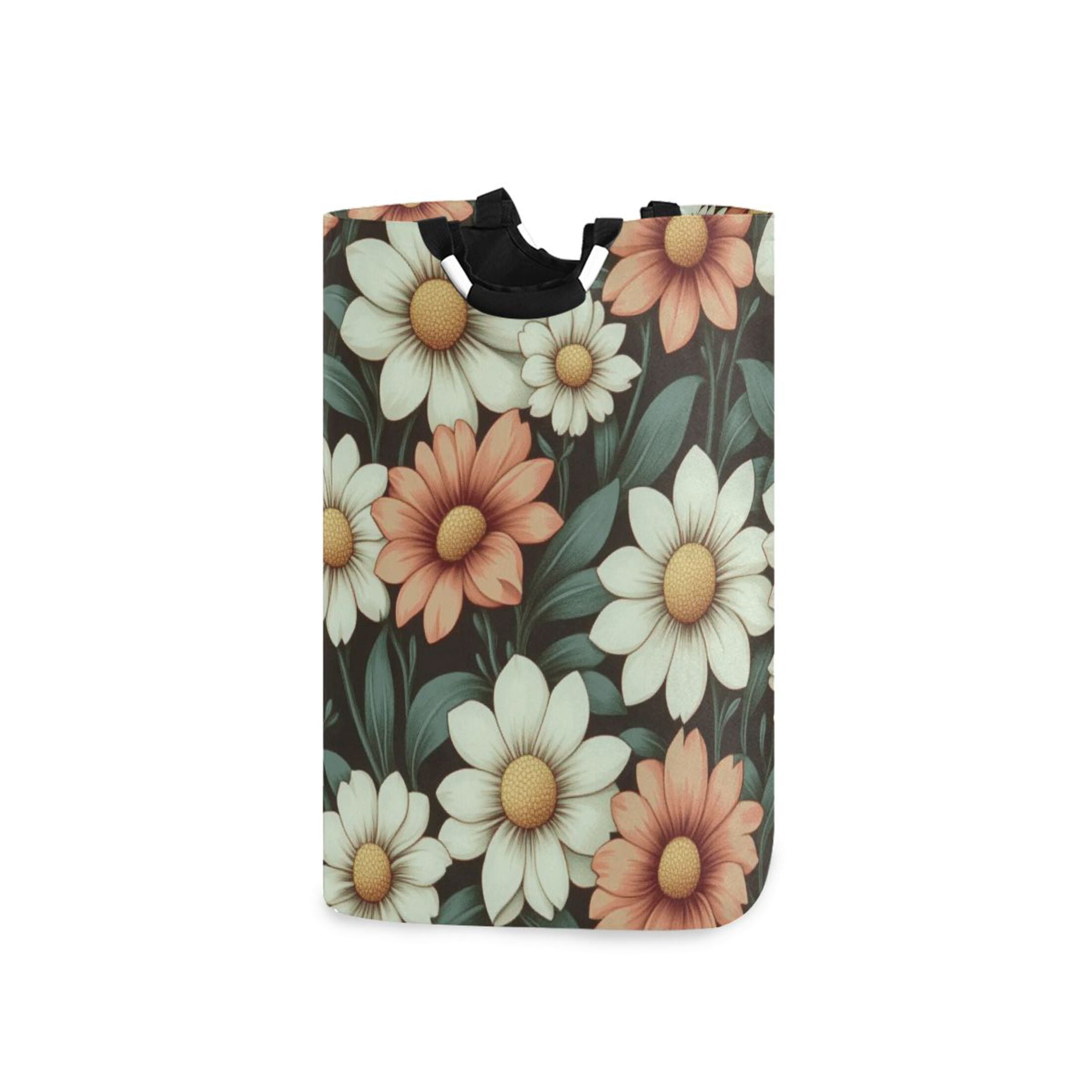 Colorful Daisy Floral Print Laundry Basket with Handles 50L Collapsible ...