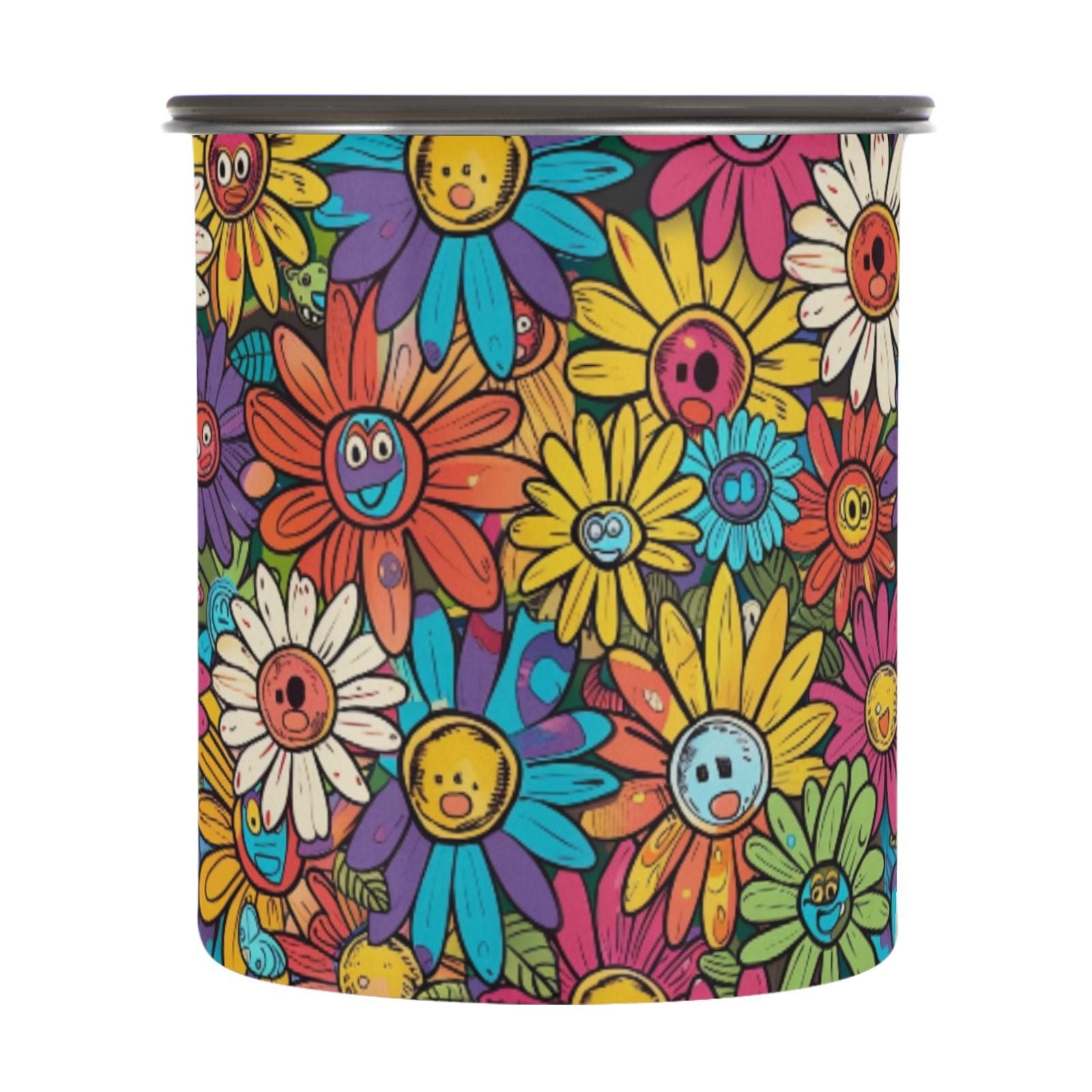 Colorful Daisy Flower Cartoon Airtight Coffee Bean Canister 30oz Food ...