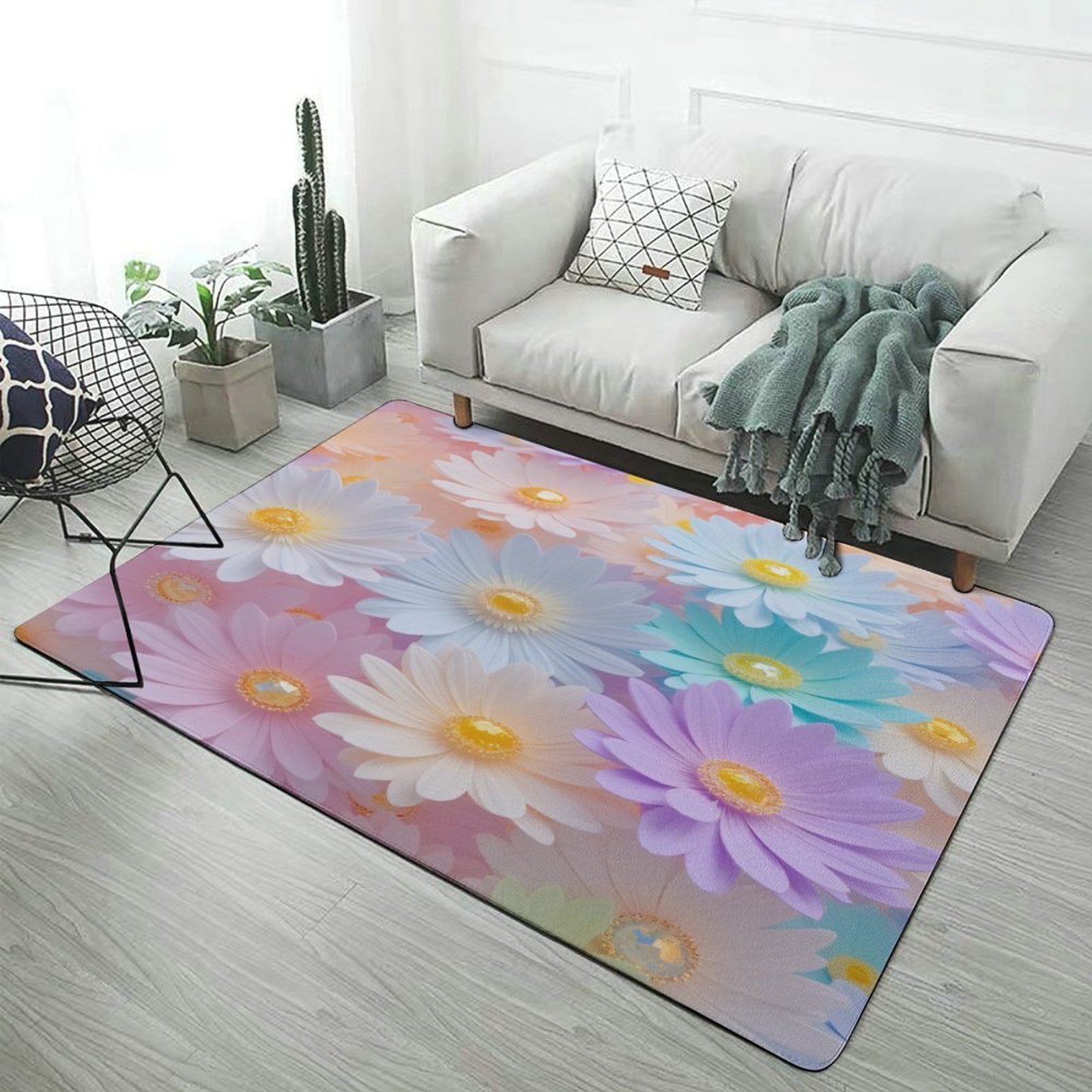 Colorful Daisy Flower Pattern Carpet Style Living Room Bedroom Rug Soft ...
