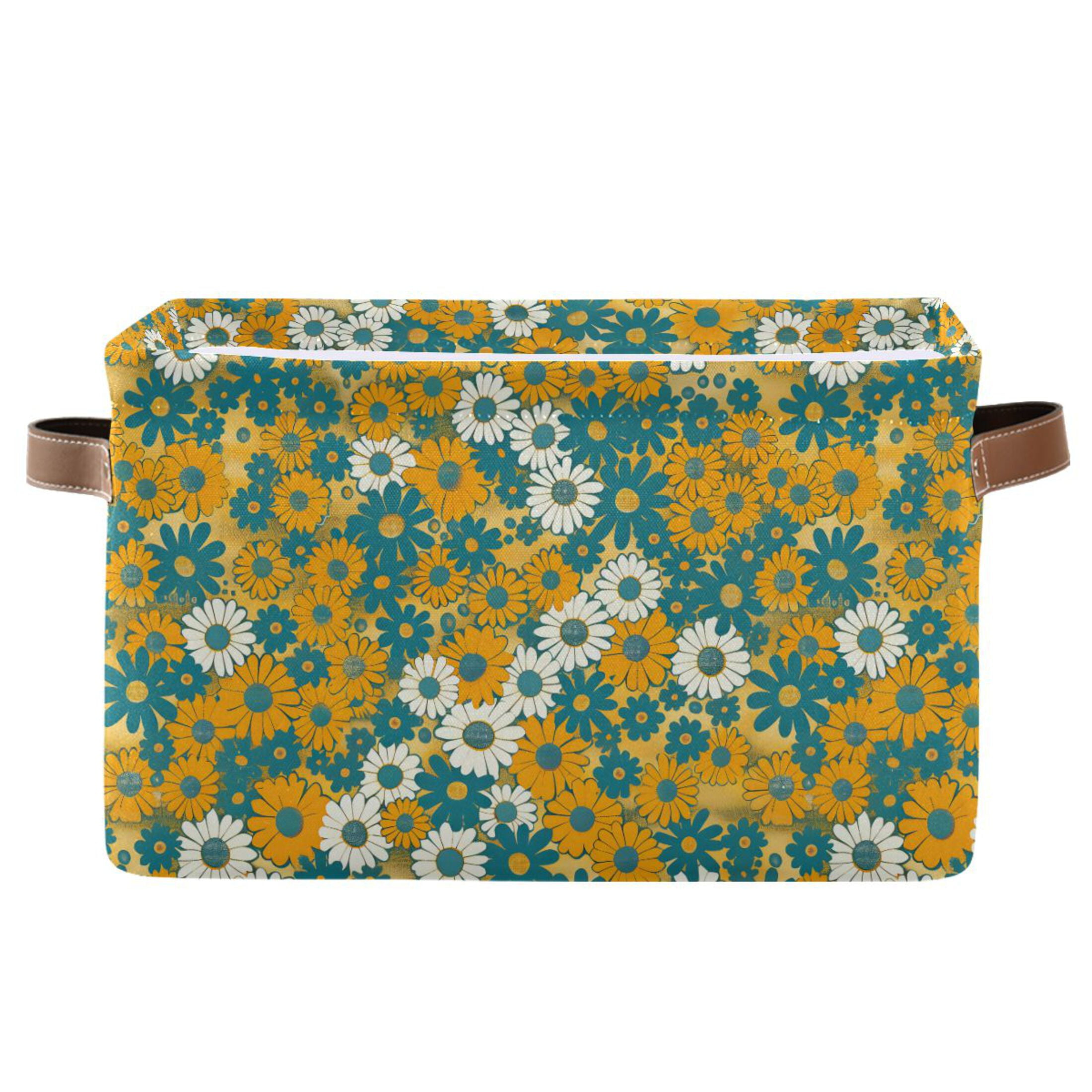 Colorful Daisy Flower Storage Bins with Handle Fabric Organizer Basket ...