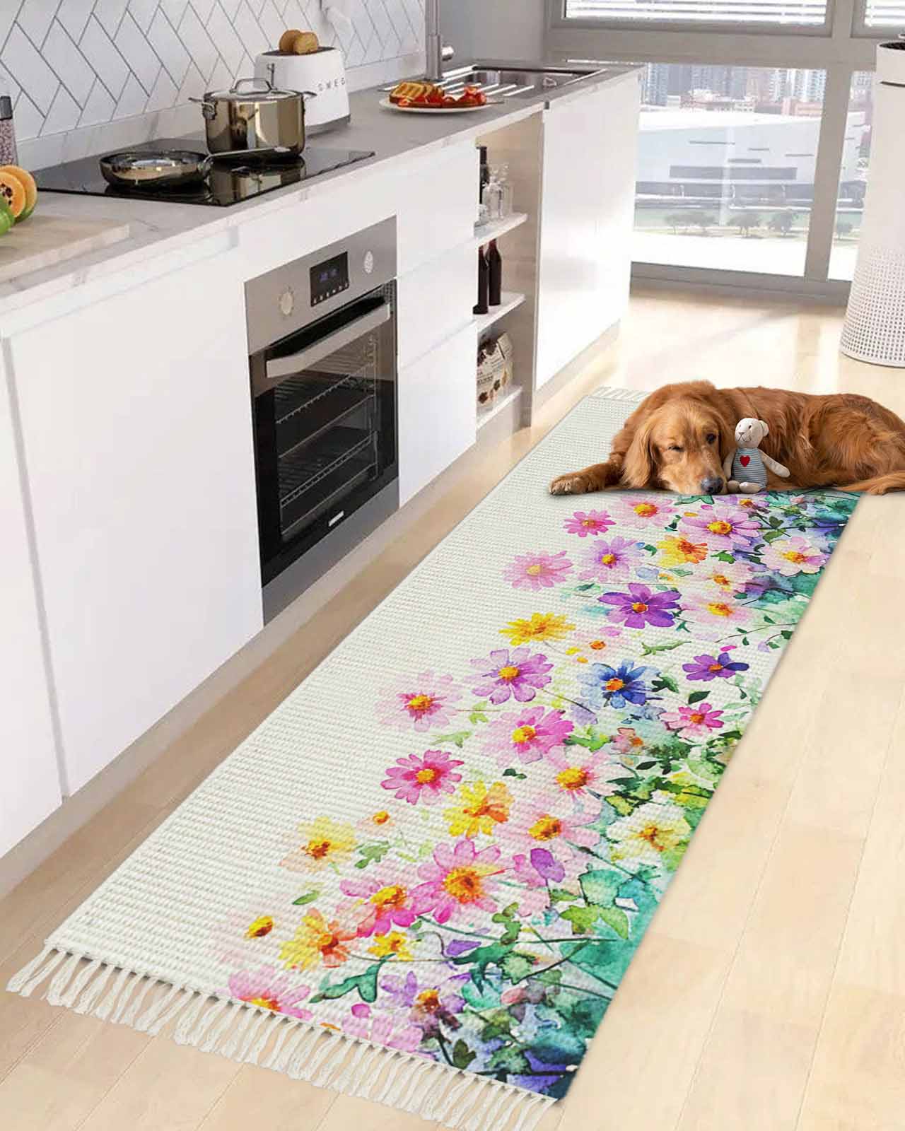 Colorful Daisy Runner Rug for Hallway 2x6ft, Spring Floral Washable ...