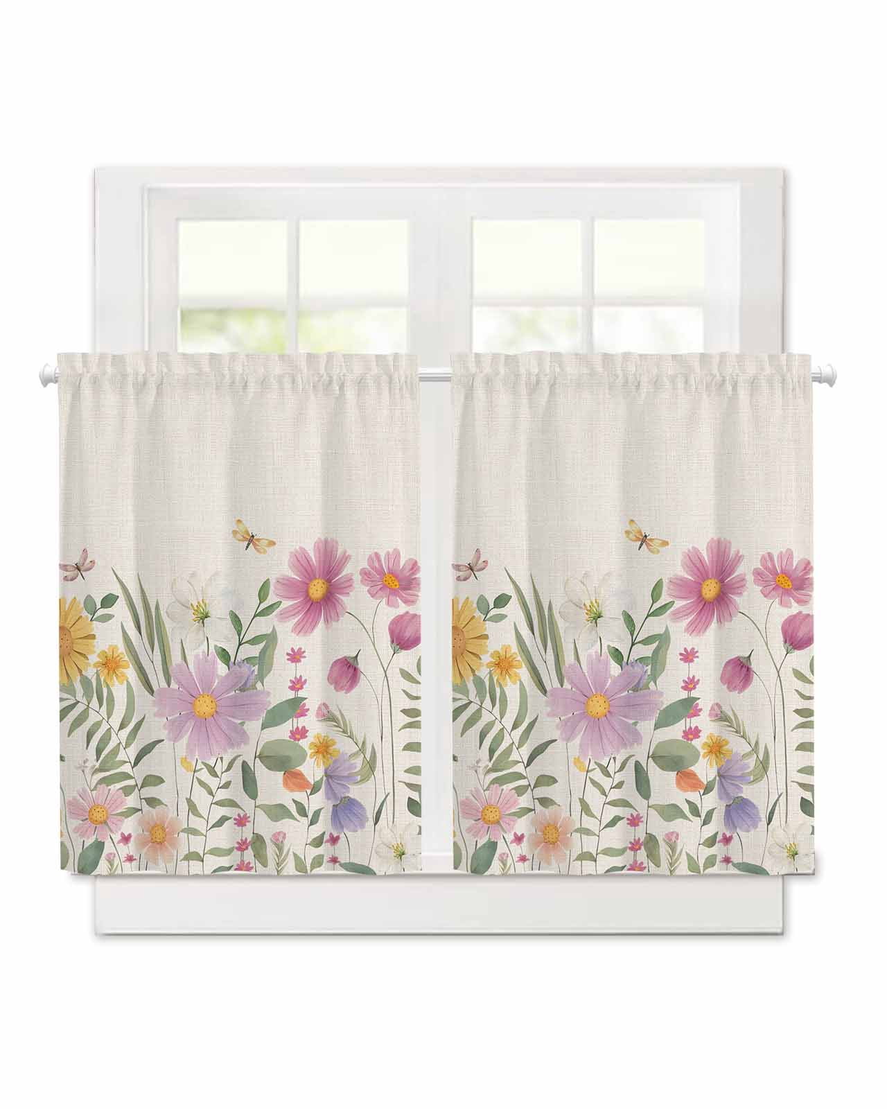 Colorful Daisy Short Blackout Curtains 24 Inch Long Dragonfly Butterfly ...
