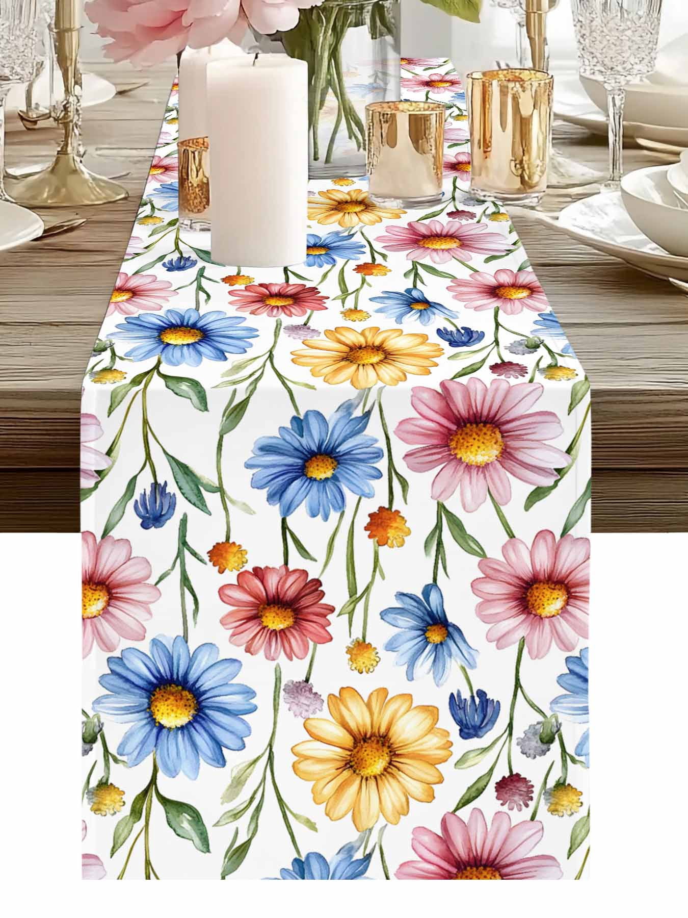 Colorful Daisy Spring Pink Flower Table Runner-36 Inch Long Country ...
