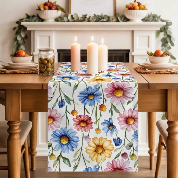 Colorful Daisy Spring Pink Flower Table Runner 70 Inches Long,Kitchen ...