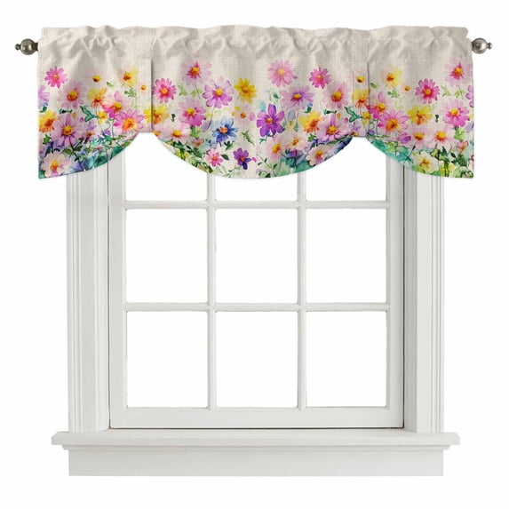 Colorful Daisy Tie Up Valance for Windows, Spring Floral Adjustable Rod ...