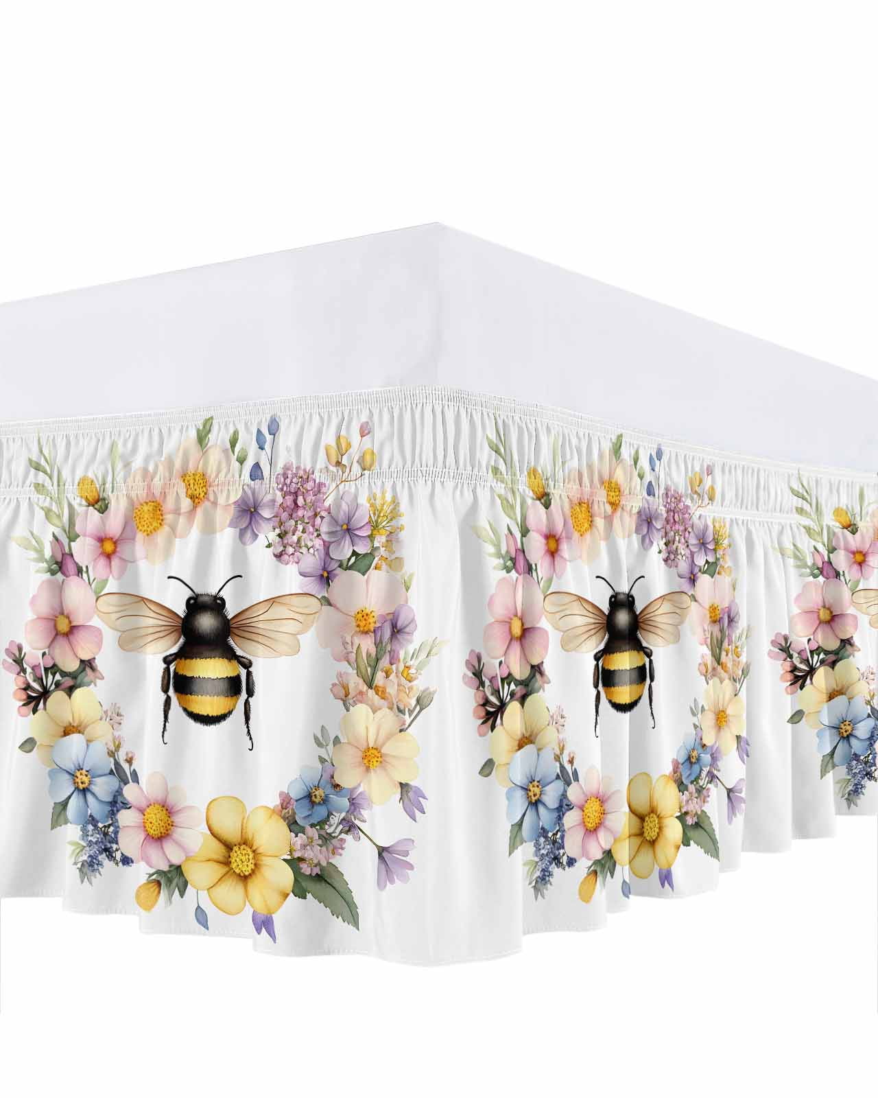 Colorful Daisy Wreath Bees Bed Skirt Queen Size 18 Inch Drop, Spring ...