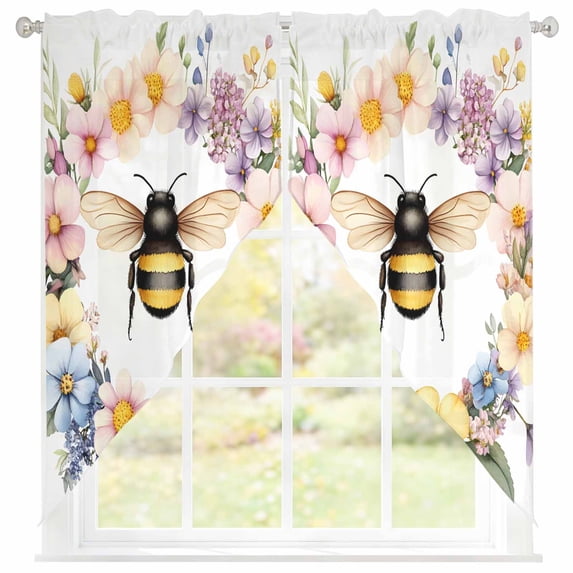 Colorful Daisy Wreath Bees Sheer Curtains Swag Valances for Windows ...