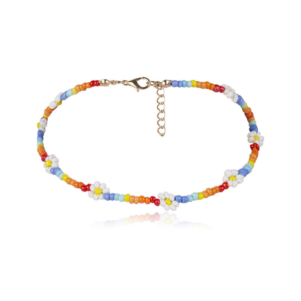 Colorful Daisy flower bead necklace hand beaded floral choker - Walmart.com
