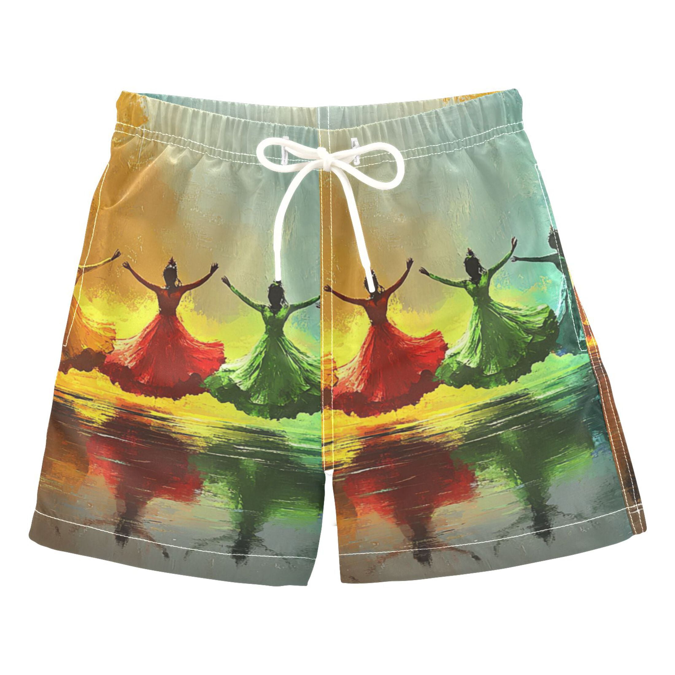 Colorful Dance Painting Boys Swim Trunks Quick Dry Boy Swim Shorts for ...