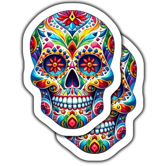 Colorful Day Of The Dead Skull Stickers Set, Sugar Skull Sticker ...